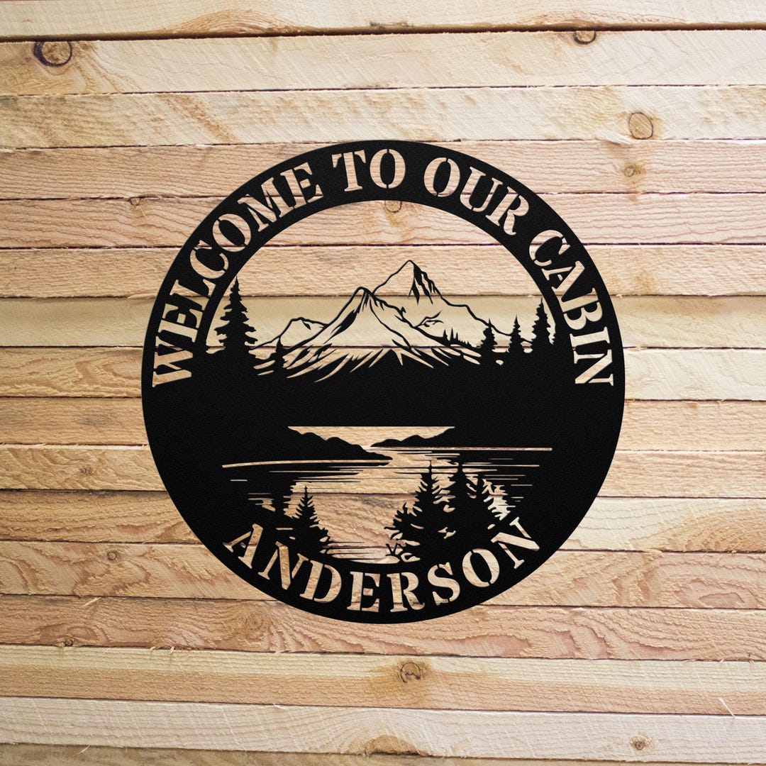 Personalized Metal Cabin Name Sign, Pine Tree Custom Metal Sign ...