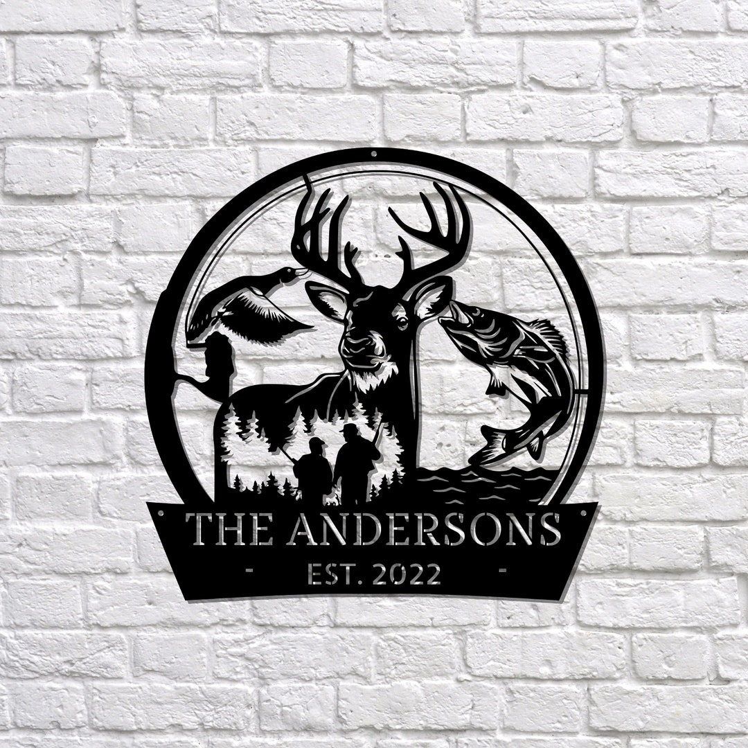 Personalized Deer Metal Cabin Sign Outdoor Hunter Hunting Head Antlers ...