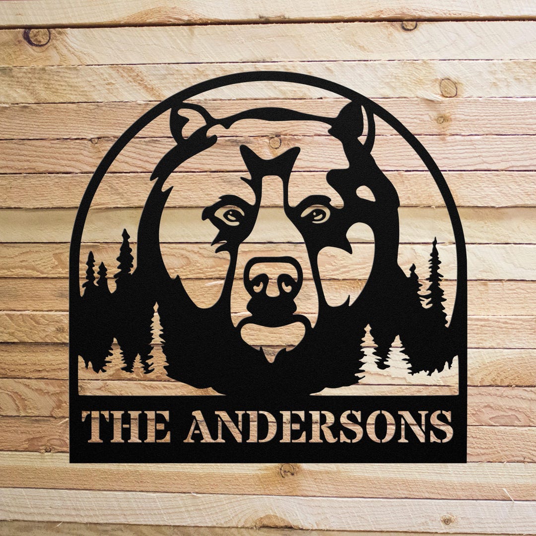 Wilderness Bear Cabin Sign, Mountain Decor Personalized Metal Bear Sign ...