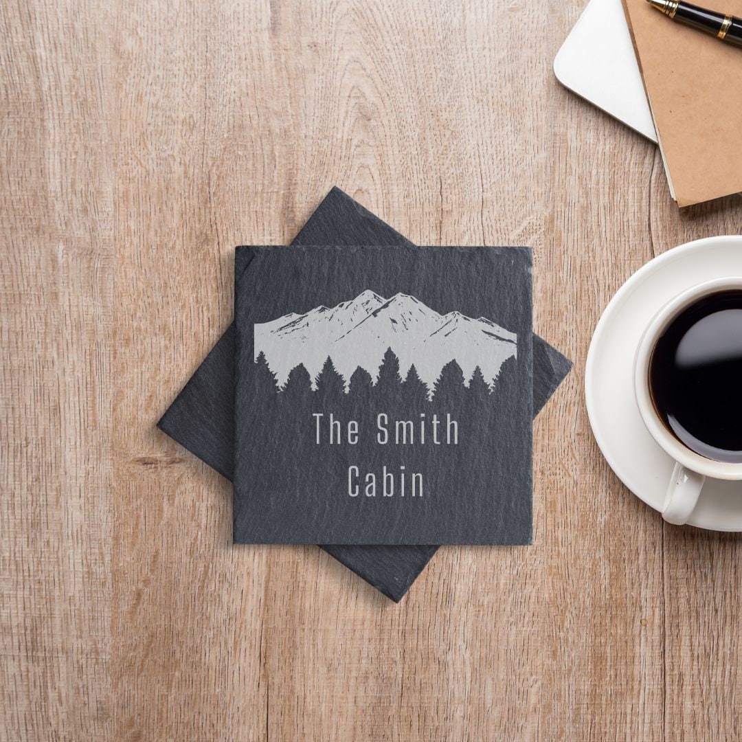Family Cabin Slate Coasters, Rustic Cabin Coasters Set of 4 ...