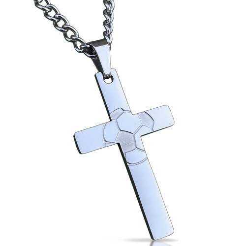 Football Cross Pendant With Chain Necklace Stainless Steel - Etsy