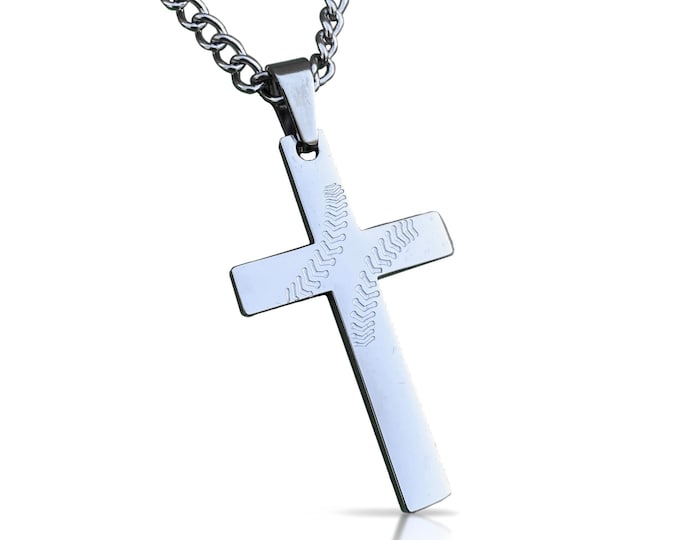 Baseball Cross Pendant With Chain Necklace - Stainless Steel ...
