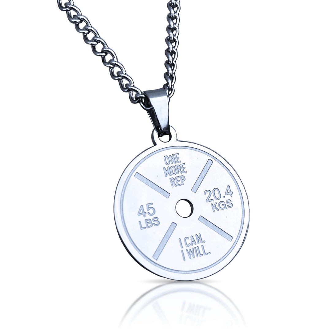 Barbell Plate Pendant With Chain Necklace - Stainless Steel - Etsy