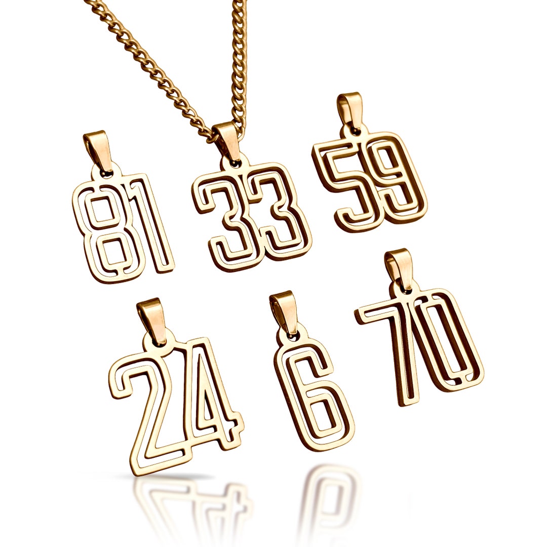 14K Gold Plated Varsity Number Pendant With Chain Necklace - Stainless ...