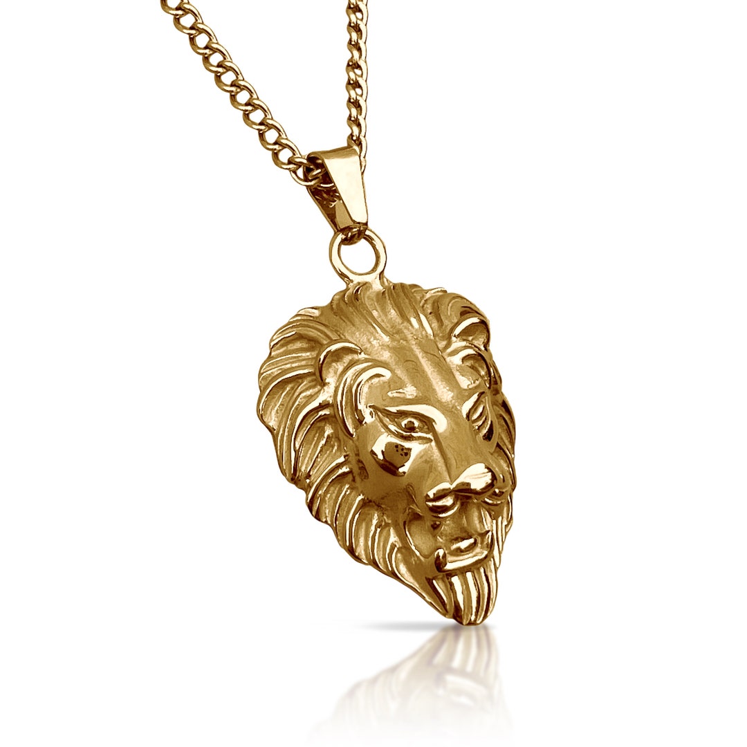 14K Gold Plated Lion Pendant With Chain Necklace - Stainless Steel - Etsy