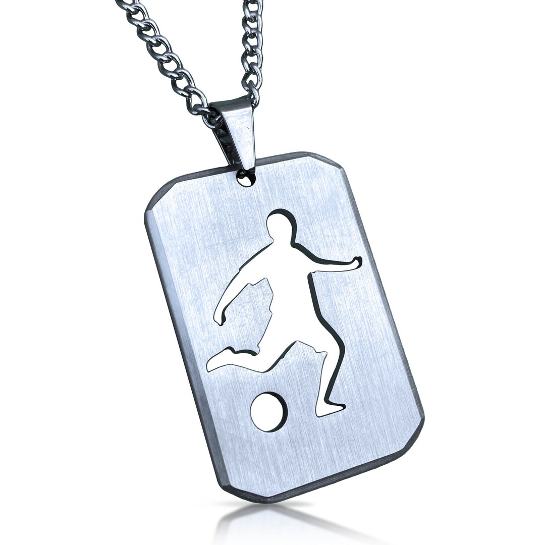 Soccer Cut Out Pendant With Chain Necklace - Stainless Steel ...