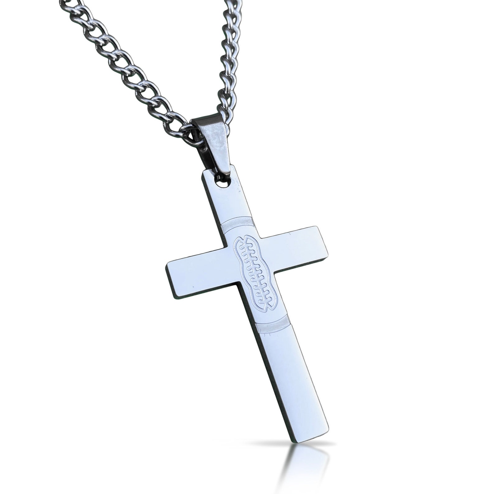 Football Cross Pendant With Chain Necklace Stainless Steel - Etsy