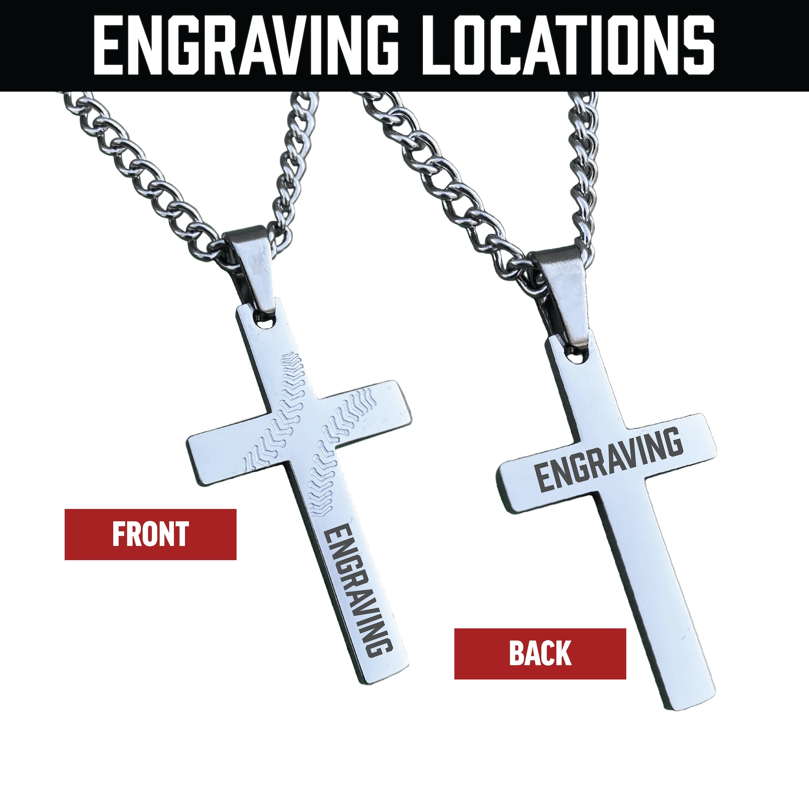 Baseball Cross Pendant With Chain Necklace - Stainless Steel ...