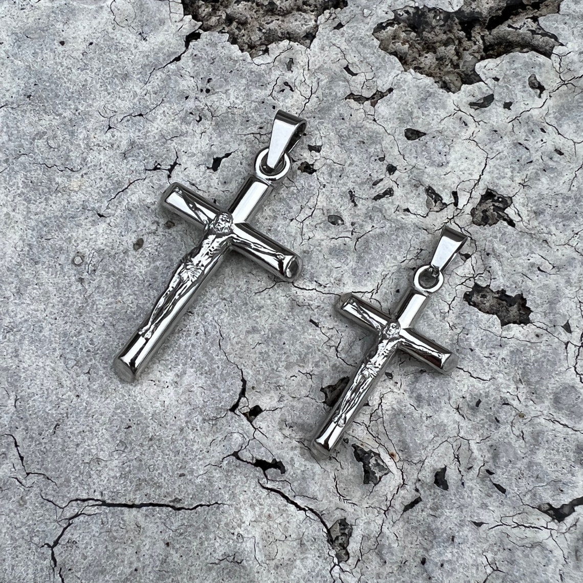 Crucifix Pendant With Chain Necklace - Stainless Steel - Etsy