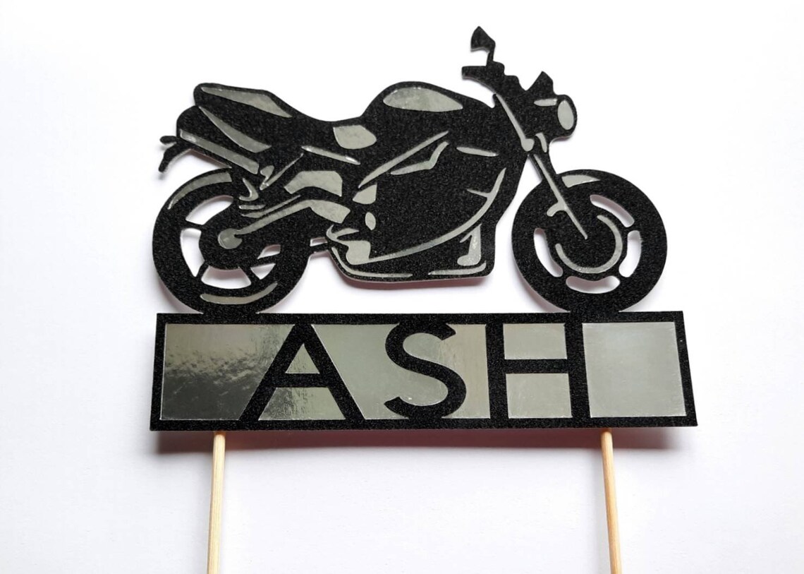 Motorcycle Cake Topper Birthday Motorcycle Glitter Mirror Any - Etsy France