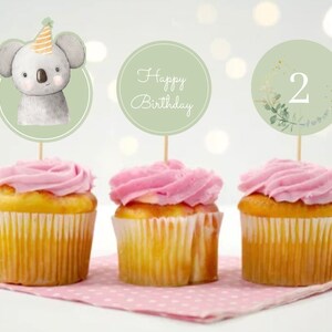 Koala Party Cupcake Topper Printable, Koala Birthday, Printable Cake ...