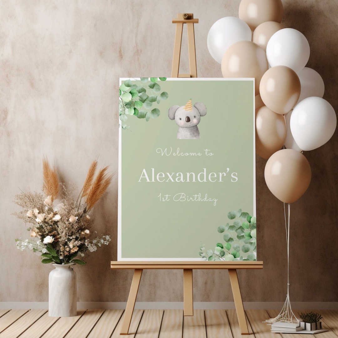 Koala Birthday Sign, Welcome Party Sign, Minimalist Birthday Sign ...