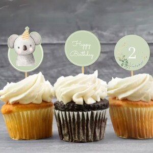 Koala Party Cupcake Topper Printable, Koala Birthday, Printable Cake ...