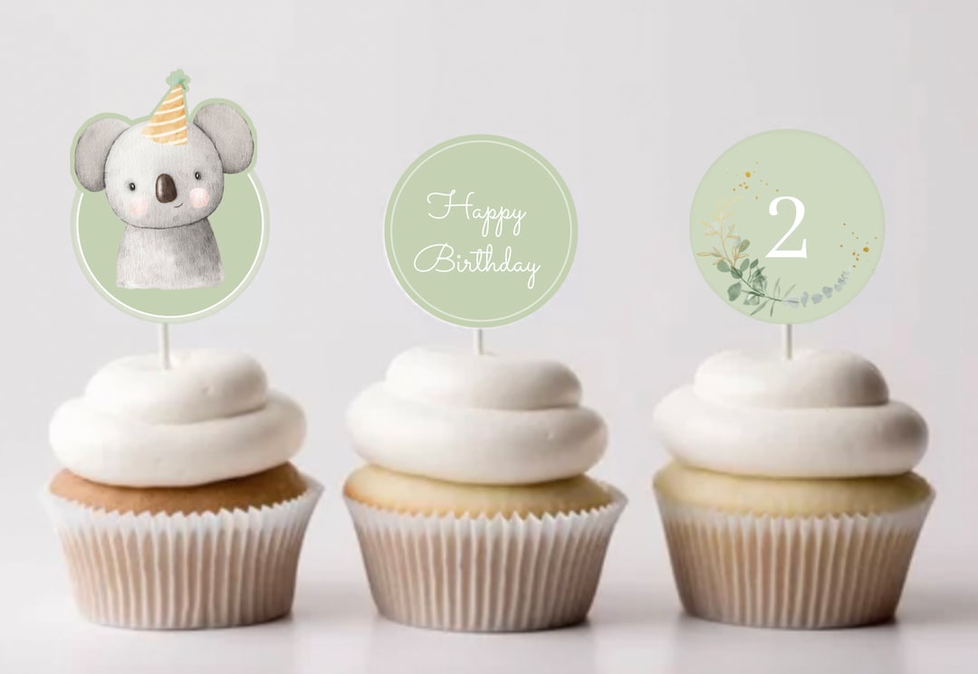 Koala Party Cupcake Topper Printable, Koala Birthday, Printable Cake ...