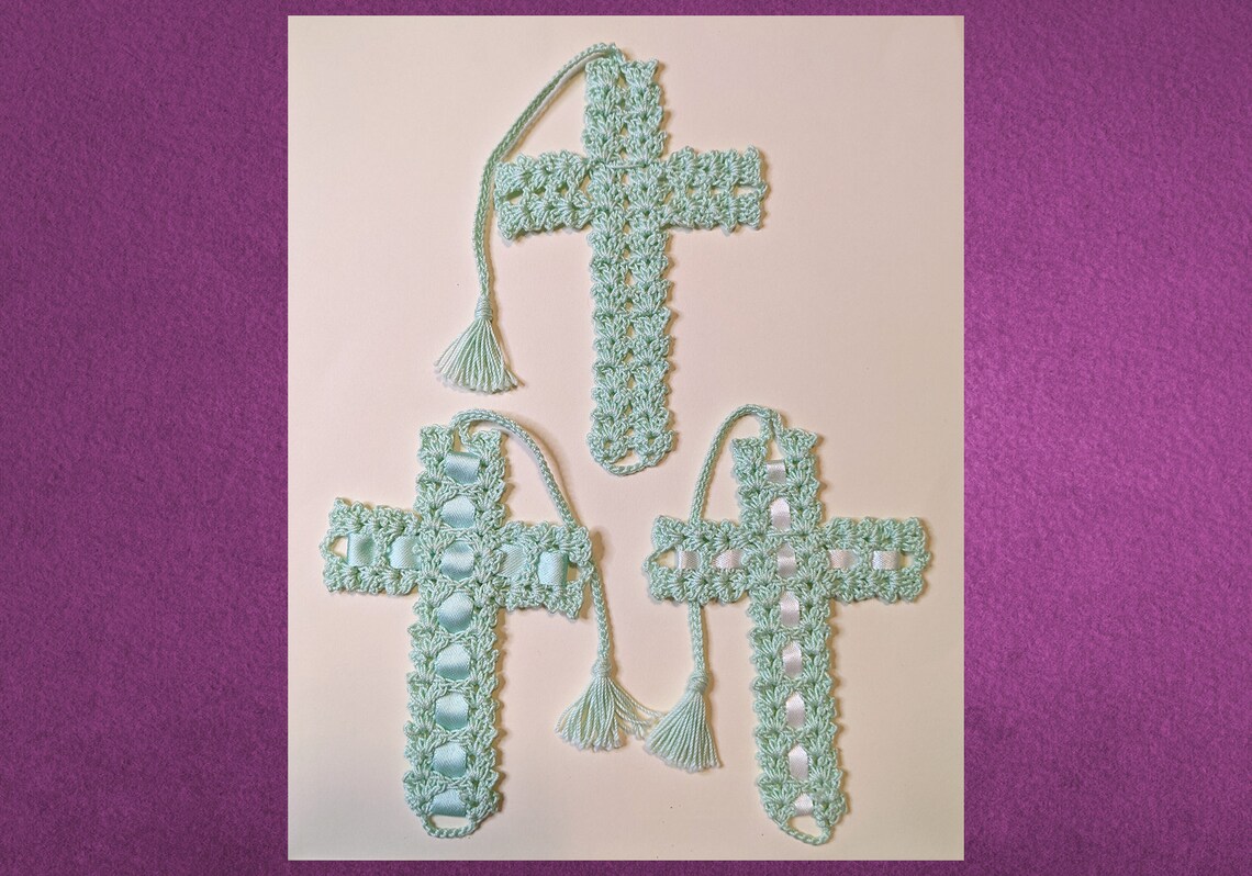 Mint Green Handcrocheted Cross Bookmark for Churches, Baptisms ...