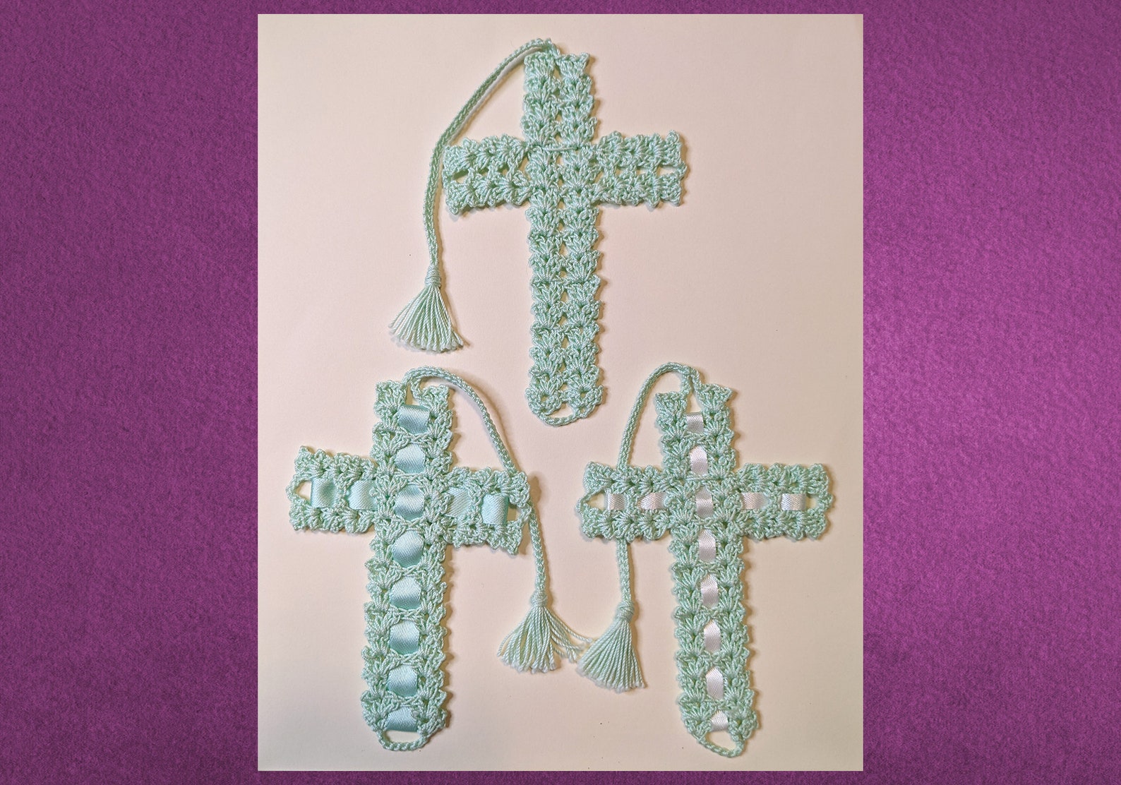 Mint Green Handcrocheted Cross Bookmark for Churches, Baptisms ...