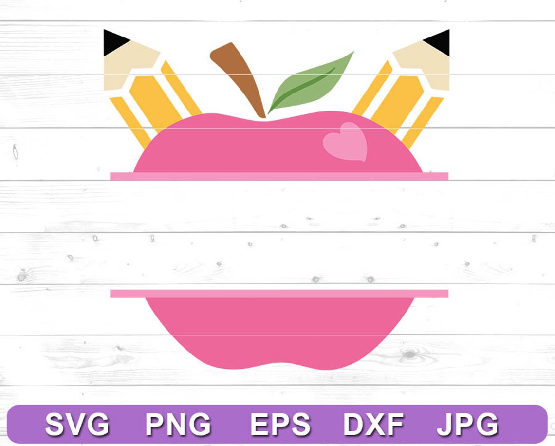 Split Apple With Pencils SVG Apple Svg Teacher Svg School | Etsy
