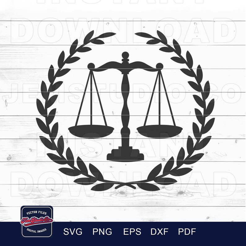 Scales of Justice SVG: Attorney Laurel Wreath Design (digital Download ...
