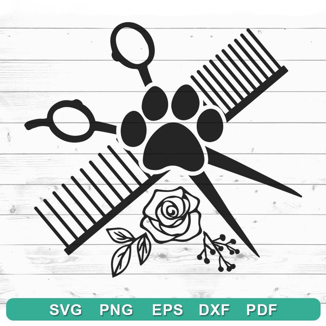Dog Grooming Paw Print SVG: Floral Scissors Design (digital Download ...