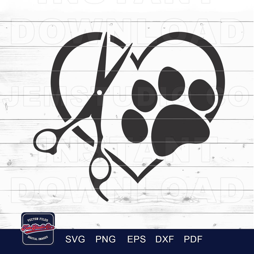Dog Grooming Paw & Scissors SVG: Pet Groomer Vector Graphics (digital ...