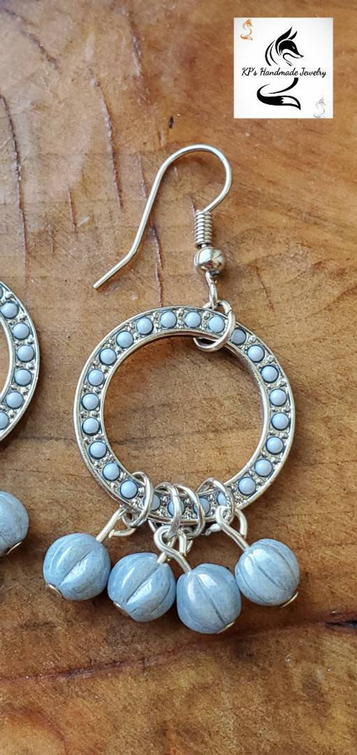Light blue & silver circle with clusters earrings | Etsy