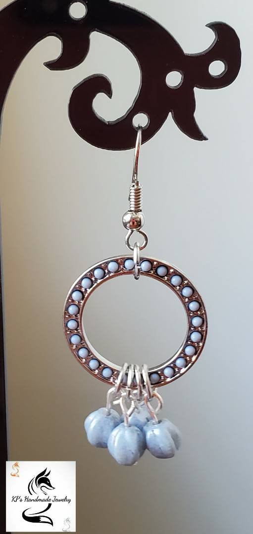 Light blue & silver circle with clusters earrings | Etsy