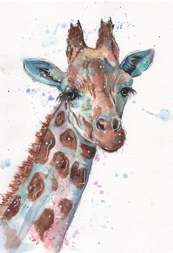 Giraffe Print Picture Watercolour Prints Home Decor Zoo | Etsy