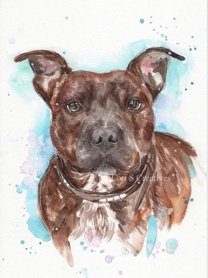 Staffie Staffordshire bull terrier watercolour pet | Etsy