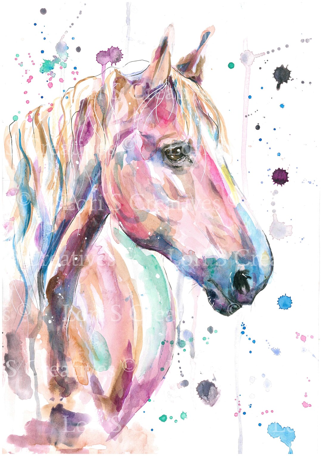 Colourful Horse, Horse Picture, Horse Print, Watercolour Horse, Pink ...