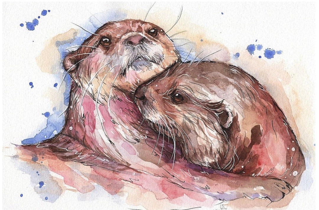 Otters Watercolour Print, Otter Picture, Gift, Print, Picture, Wall Art ...