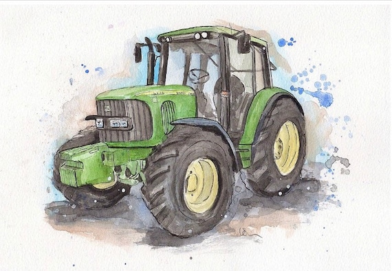 John Deere Tractor Picture Watercolour Print Farming - Etsy UK