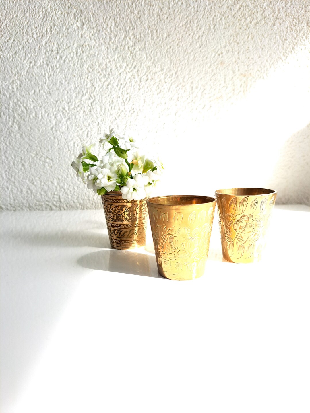 Brass Flower Pots/ Made in India/ Engraved/flower Pattern - Etsy