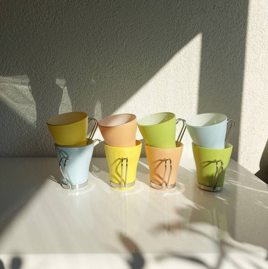 Vitrosax Bormioli Rocco Tea Glasses in Holder/ Coloured Glasses/vintage ...