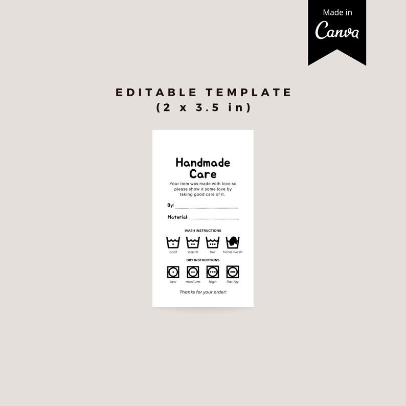 Editable Care Card, Care Tag, Canva Template, DIY Tag, Canva Editable ...