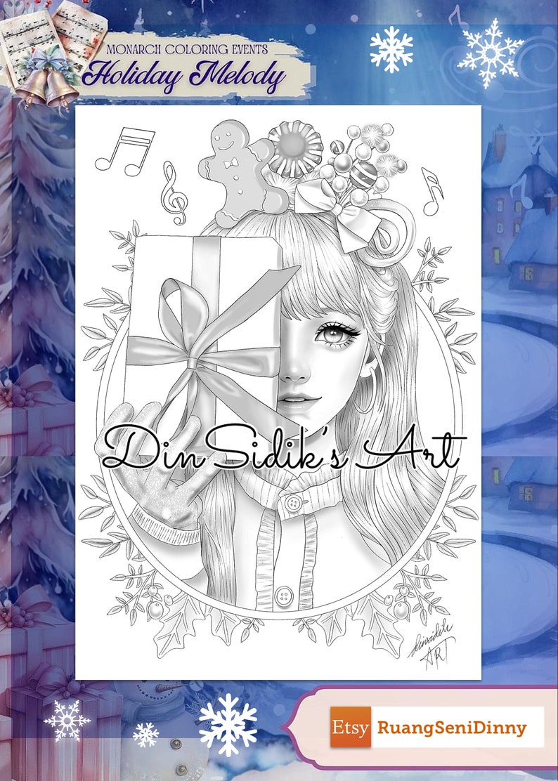Holiday Melody Coloring Pages by Dinny Sidik - Etsy