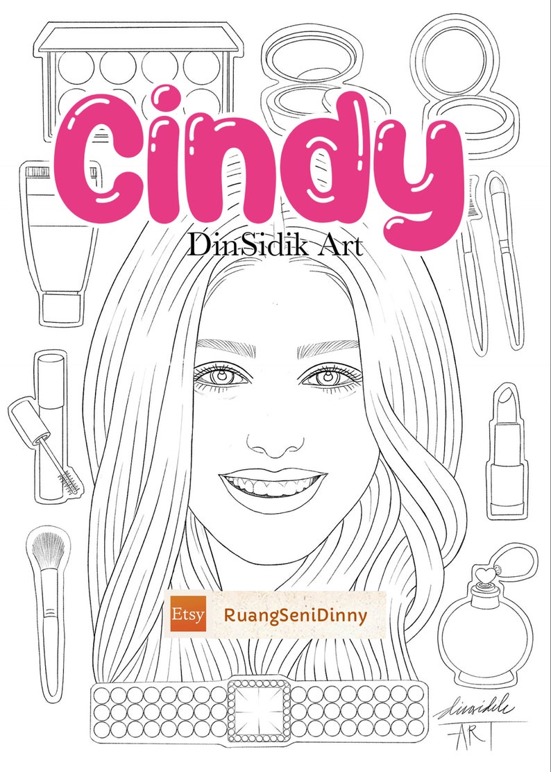 Cindy, Coloring Page , Face Chart + Stickers - Etsy