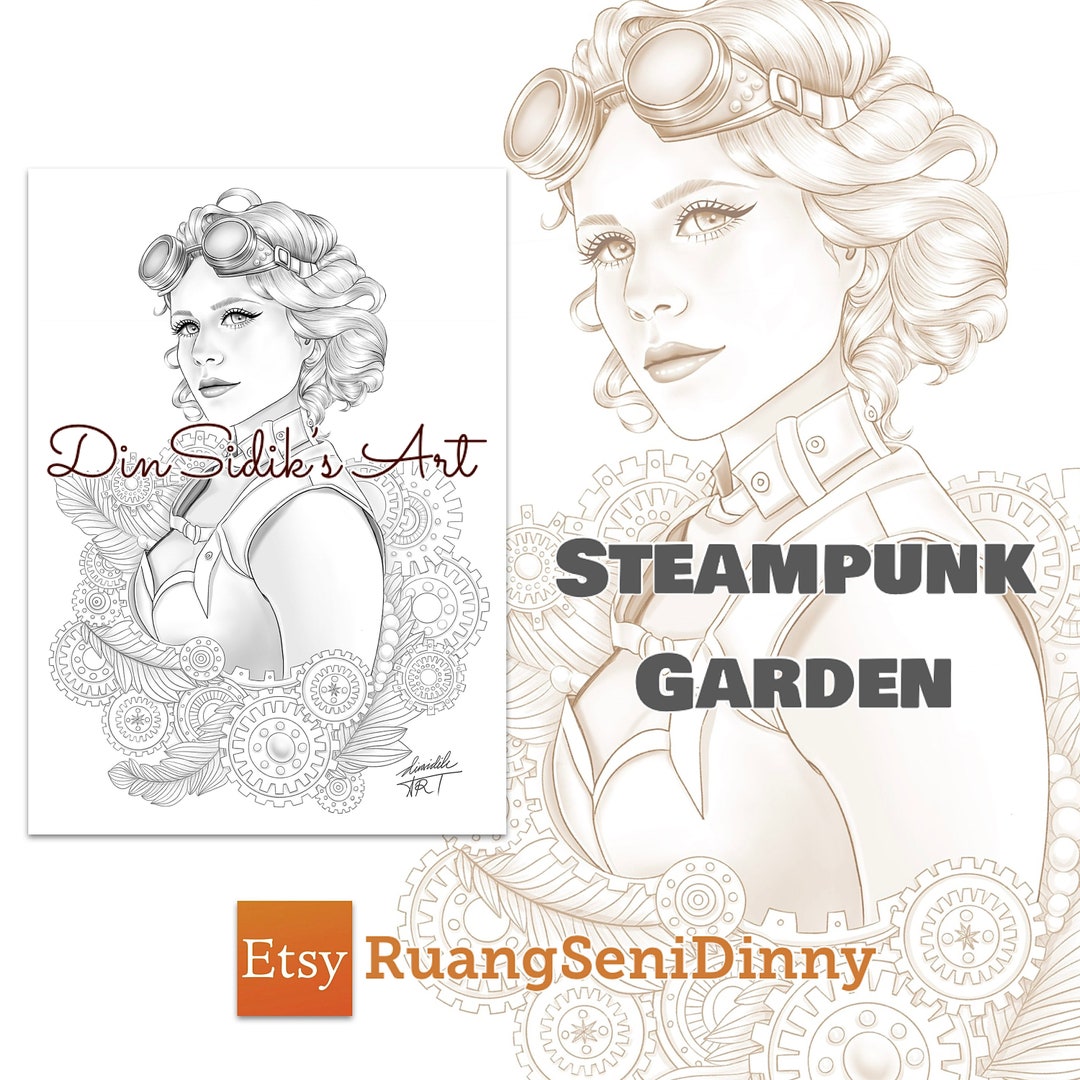 Steampunk Garden Coloring Page - Etsy