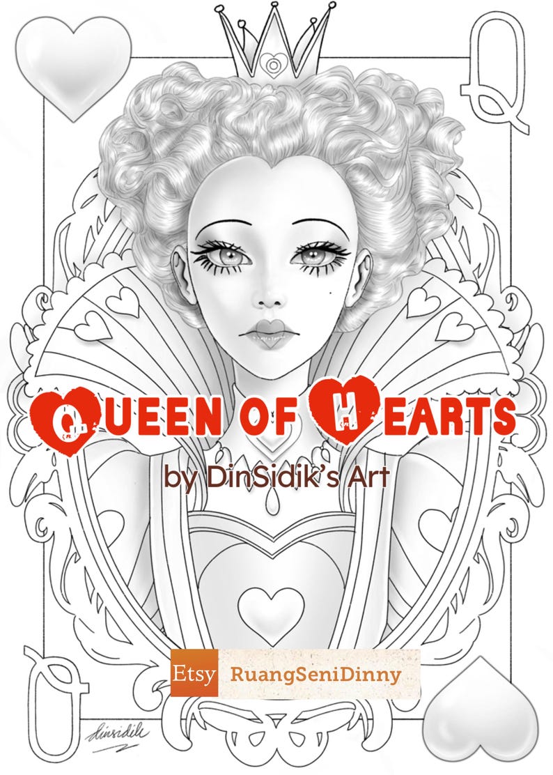 Queen of Hearts, Coloring Pages by Dinny Sidik - Etsy
