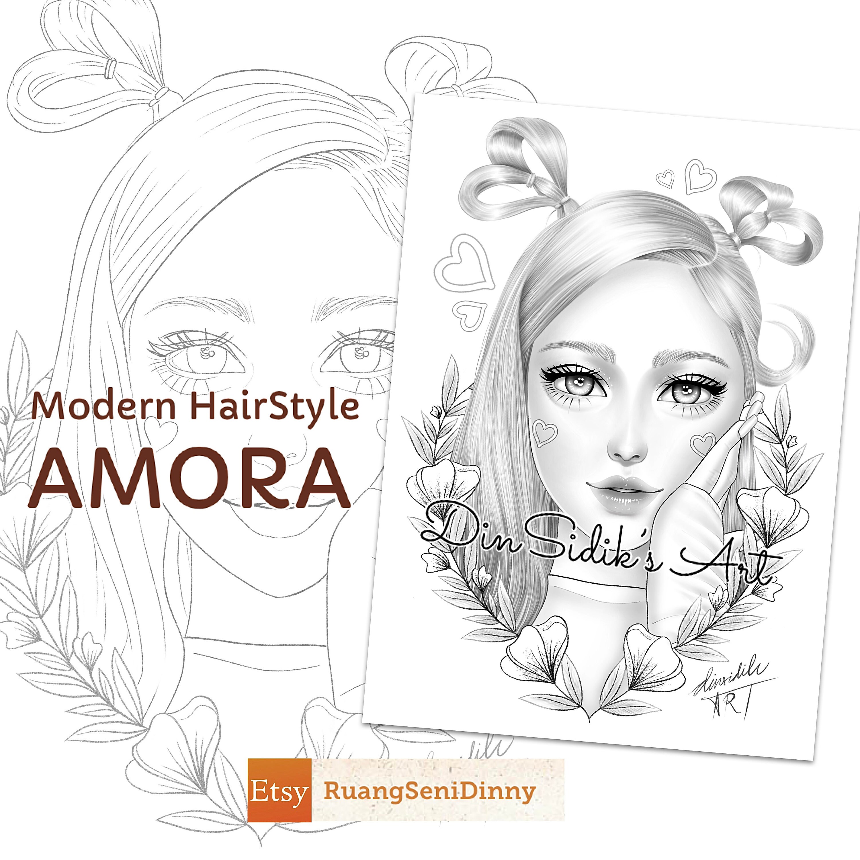 Modern Hairstyle AMORA Coloring Page by Dinnysidik - Etsy UK
