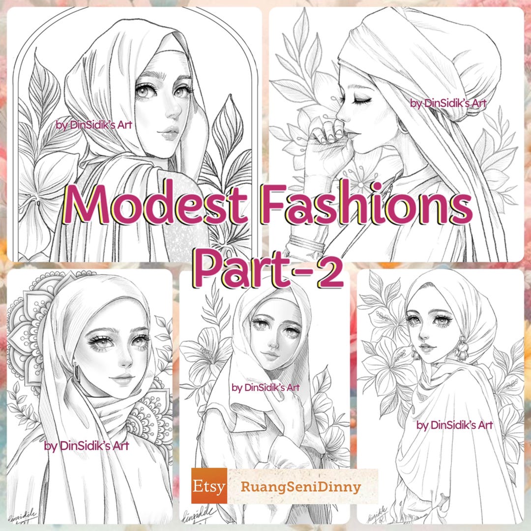 Modest Fashion Part-2 Coloring Pages by Dinsidik - Etsy