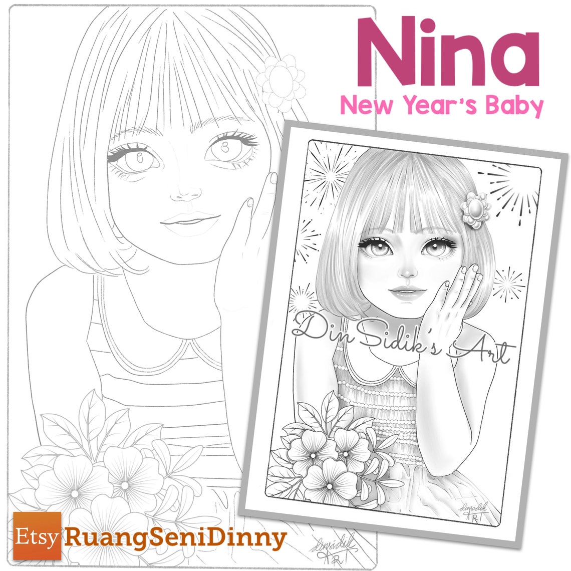 New Year’s Baby: Nina, Coloring Page by Dinnysidik - Etsy