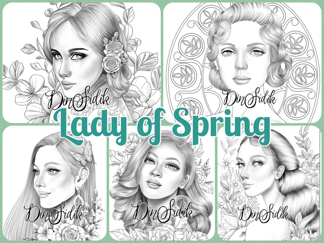 Lady of Spring , Bundle Pack Coloring Pages by Dinny Sidik - Etsy