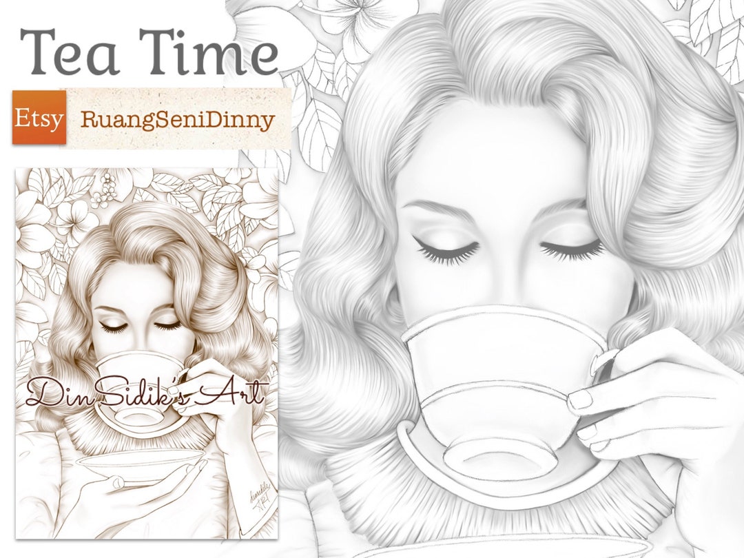Tea Time Coloring Page by Dinny Sidik - Etsy