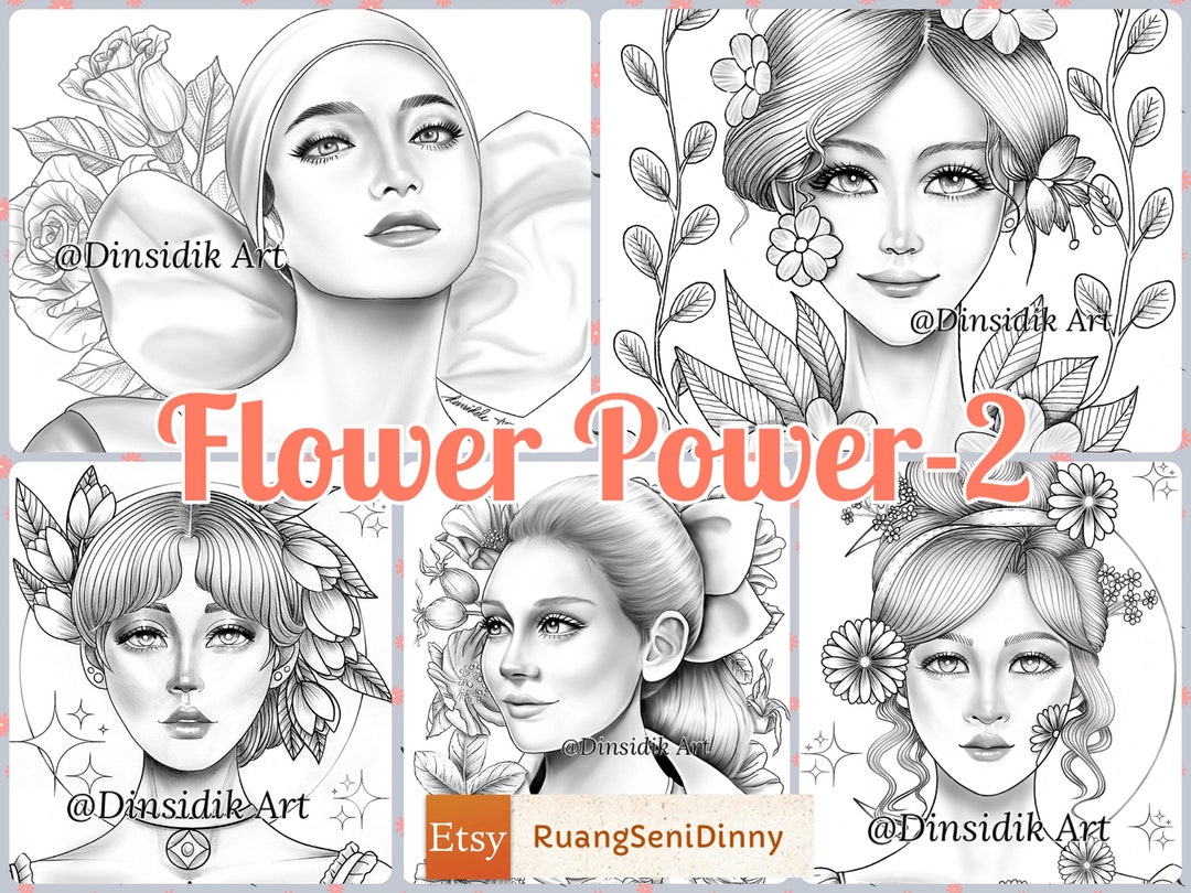 Flower Power-2, Coloring Pages Bundle by Dinnysidik (dinsidik) - Etsy