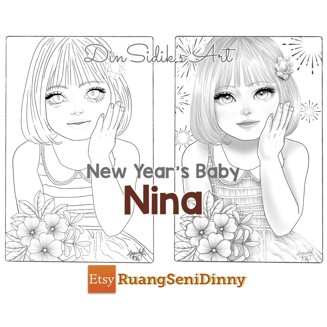 New Year’s Baby: Nina, Coloring Page by Dinnysidik - Etsy