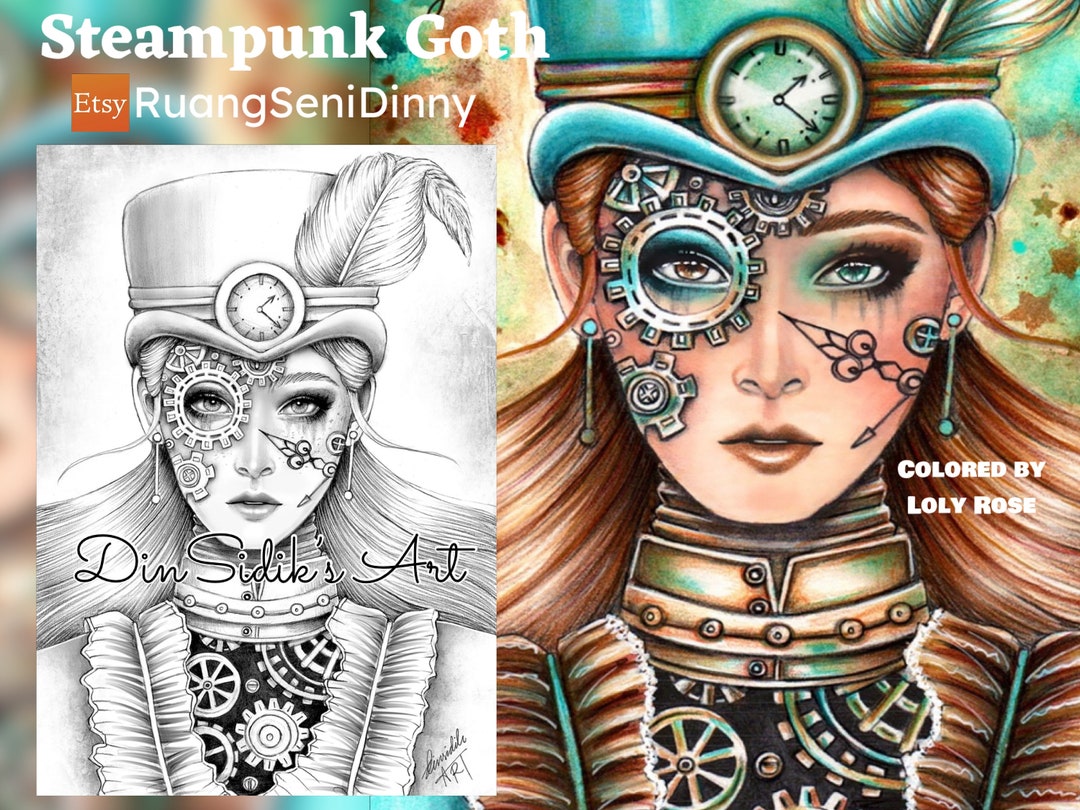 Steampunk Goth Coloring Pages: Glorya Digital Art (JPEG) - Etsy