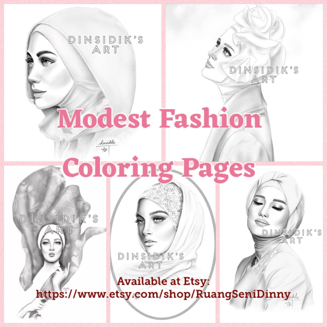 Modest Fashion Coloring Pages by Dinsidik - Etsy