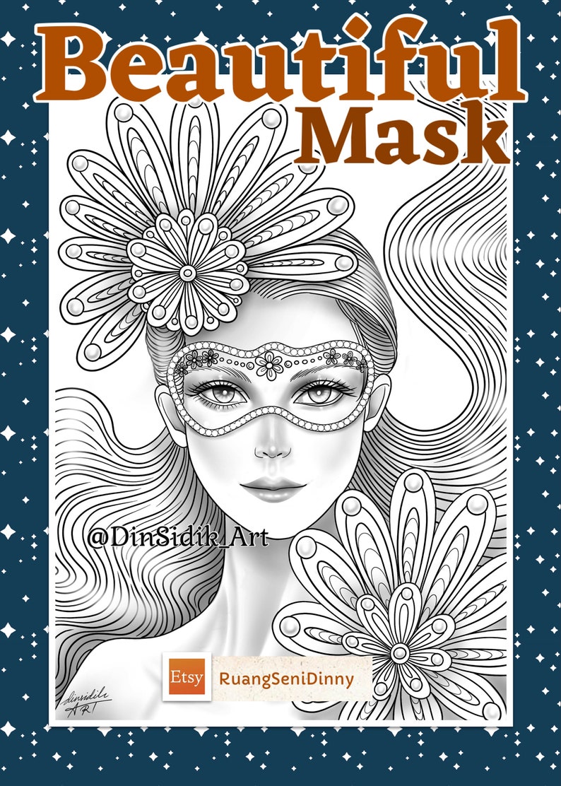 Beautiful Mask Coloring Page By Dinny Sidik Dinsidik Etsy