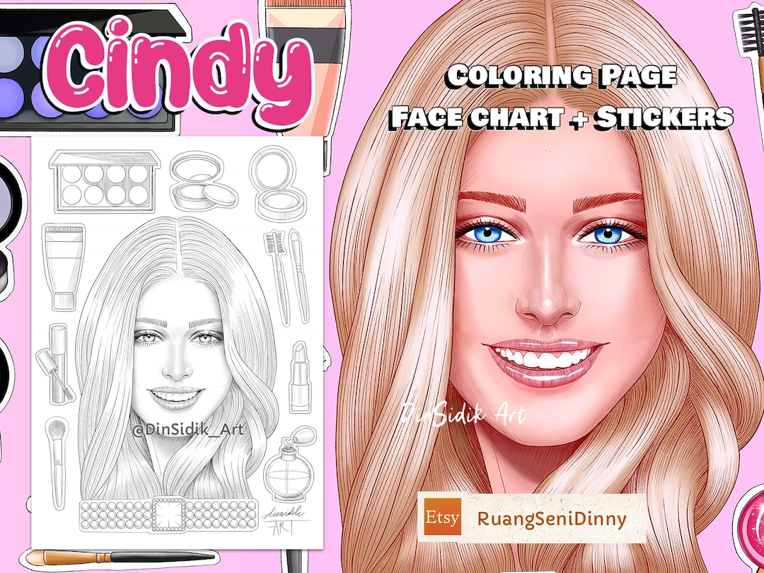 Cindy Coloring Page Face Chart Stickers - Etsy
