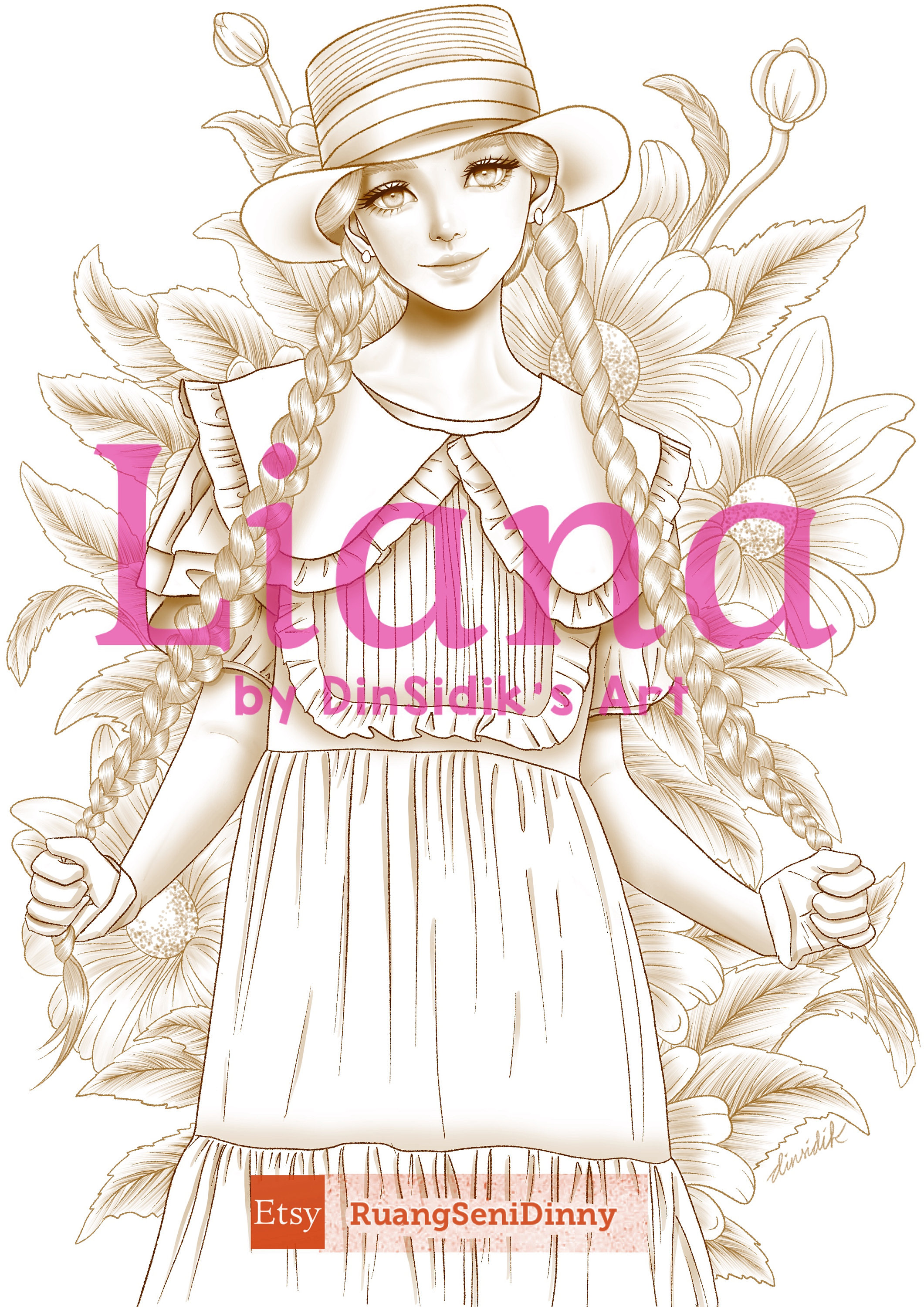 Liana Coloring Page by Dinny Sidik (dinsidik) - Etsy